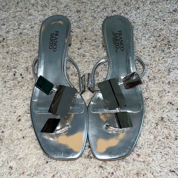 Franco Sarto | Shoes | Franco Sarto Silver Modern Kitten Heel Sandal ...